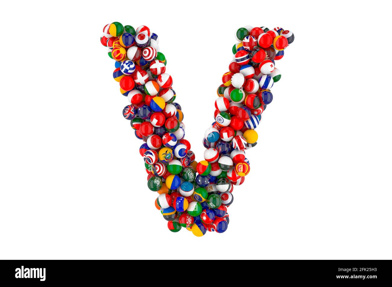 Letter V from flags of different countries, 3D rendering isolated on ...