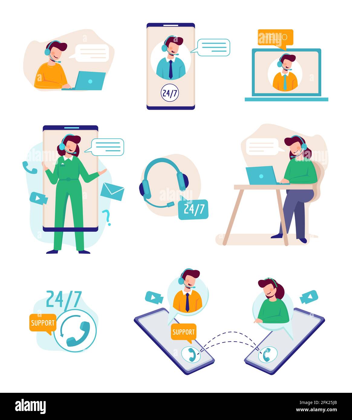 Support online. Virtual assistant person talking with technical agents ...