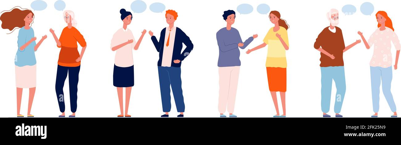 Chatting characters. Different persons talking man and woman with ...