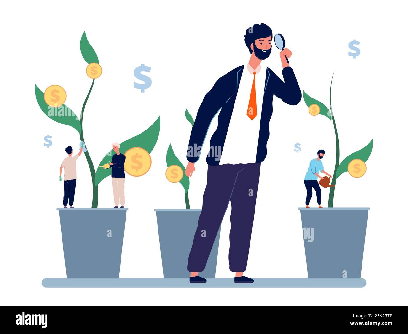 Investment management. Businessman investor explores income growth ...