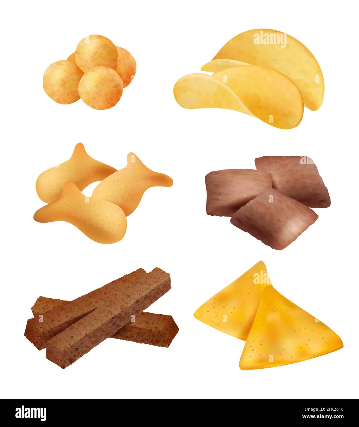 Snack food. Salty sticks and cookies diet crackers backing mini bread ...