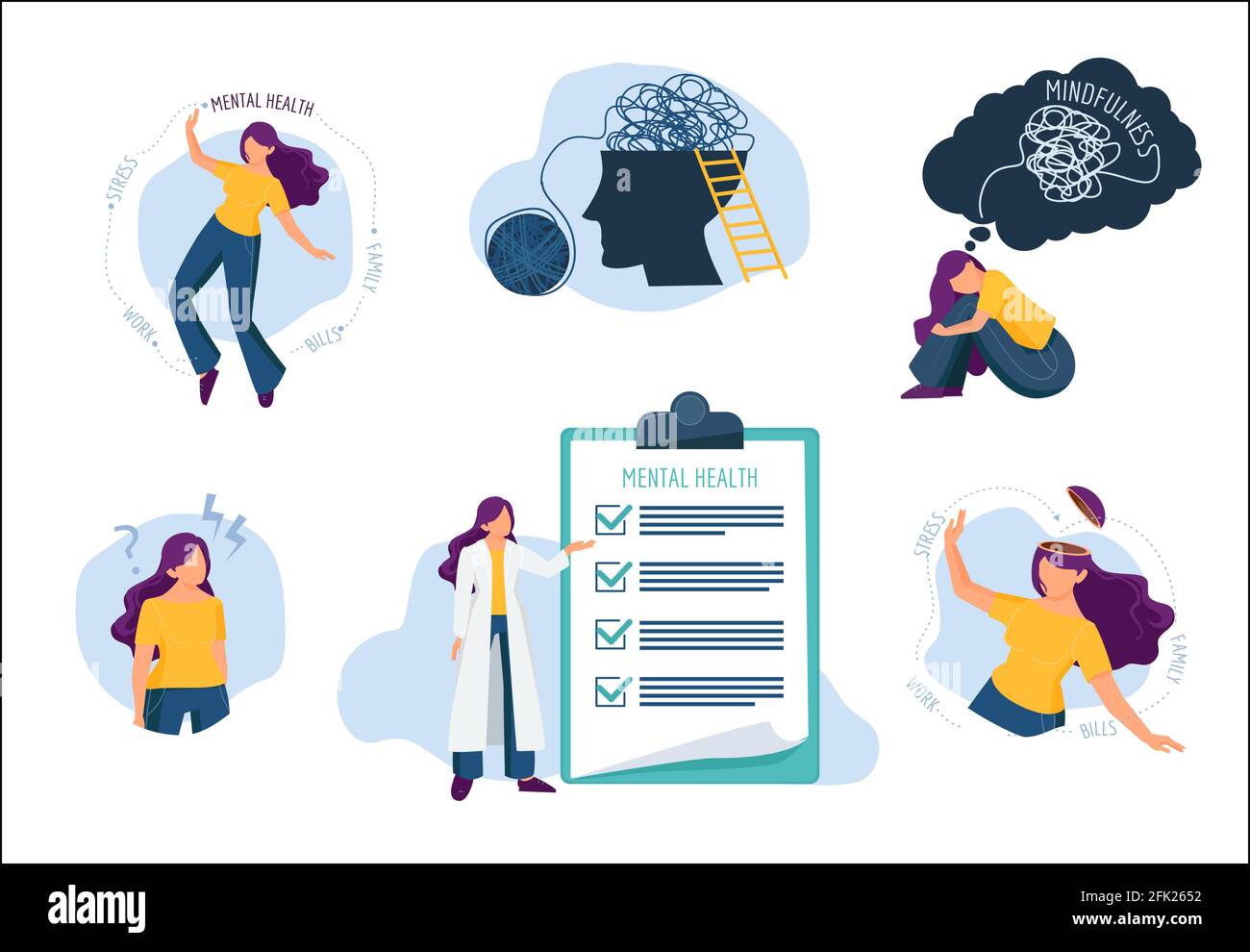 Mental problems. Human mind treatment emotional splashes sickness ...