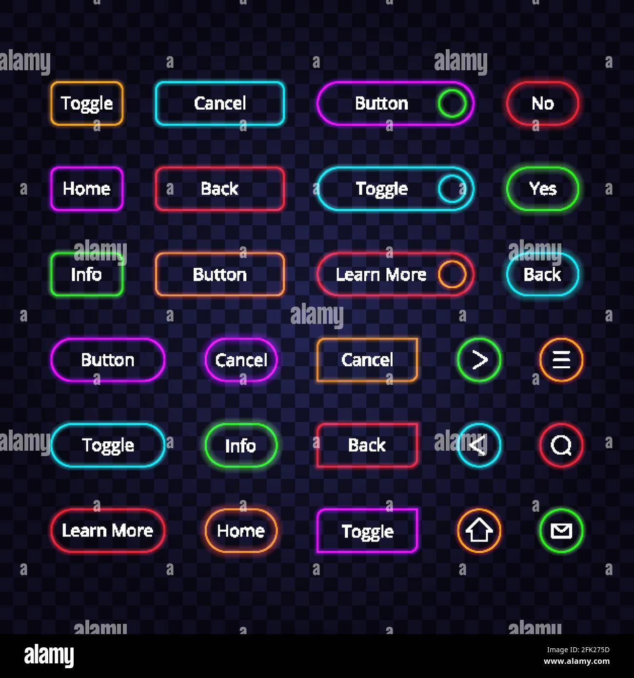 Glow buttons. Neon modern colored lighting web shopping icons vector ...