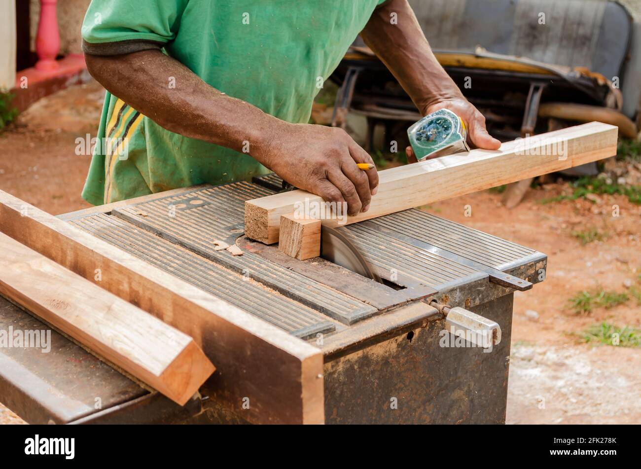 Cabinetmaker Cutting Wood With Old Industrial Saw Stock Photo - Alamy