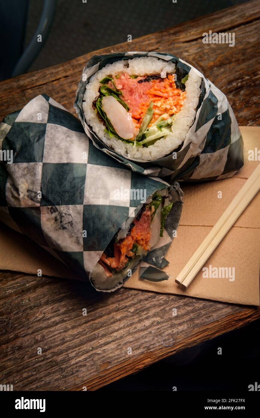 Japanese-American cuisine fusion sushi burrito with spicy tuna and ...