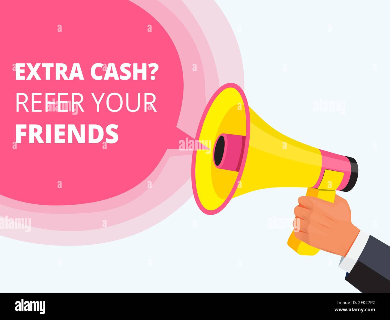 Refer friend poster. Referral program concept loudspeaker in hand ...