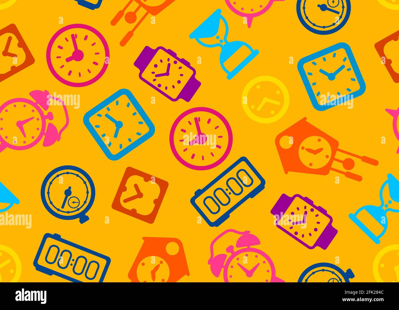 Seamless pattern with different clocks. Stylized icons for design and ...
