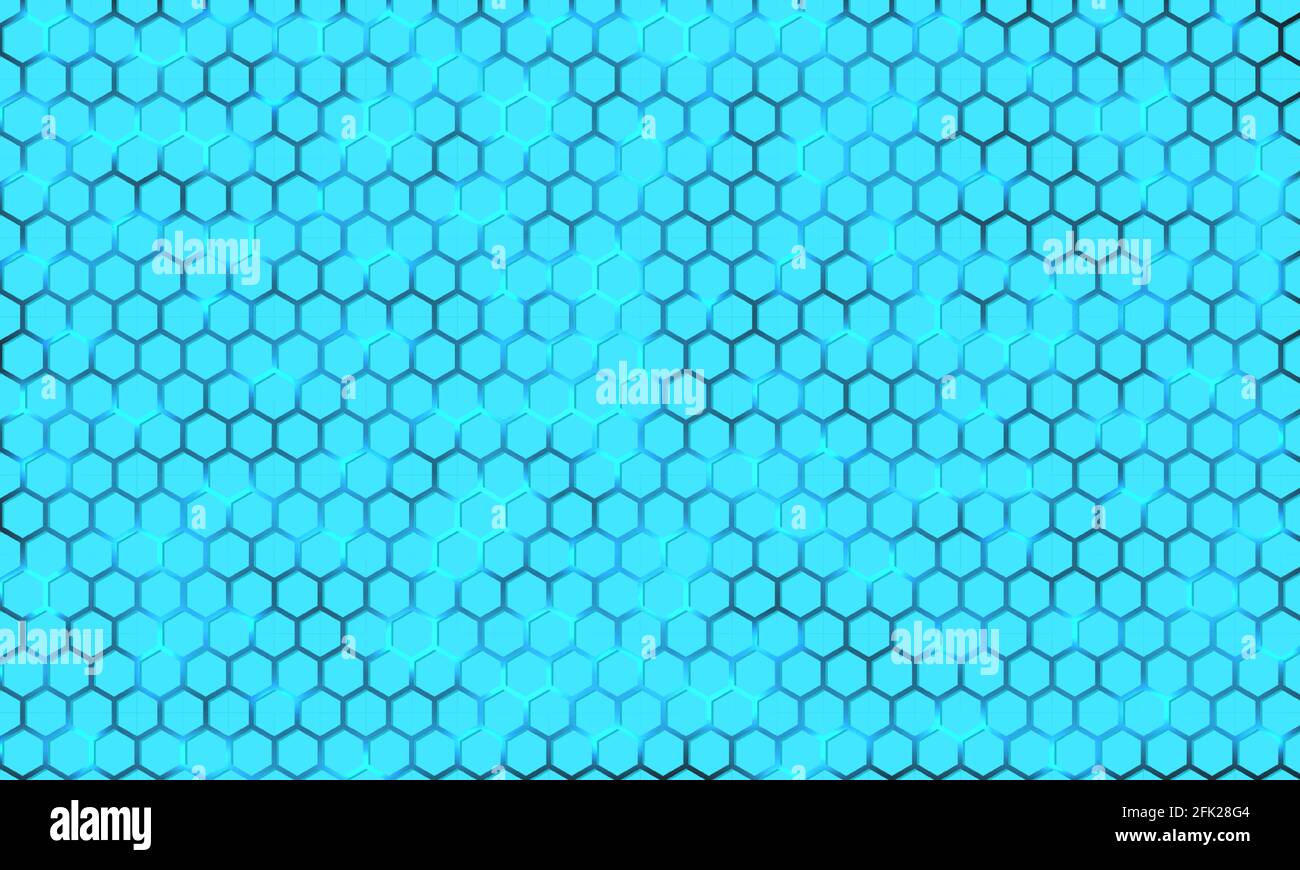 Light blue hexagon on a luminous background. Blue honeycomb texture ...