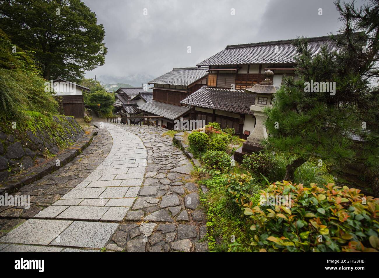 Old post town of Magome. Japanese tourist landmark village. Nakasendo trail Kiso Valley foot ...