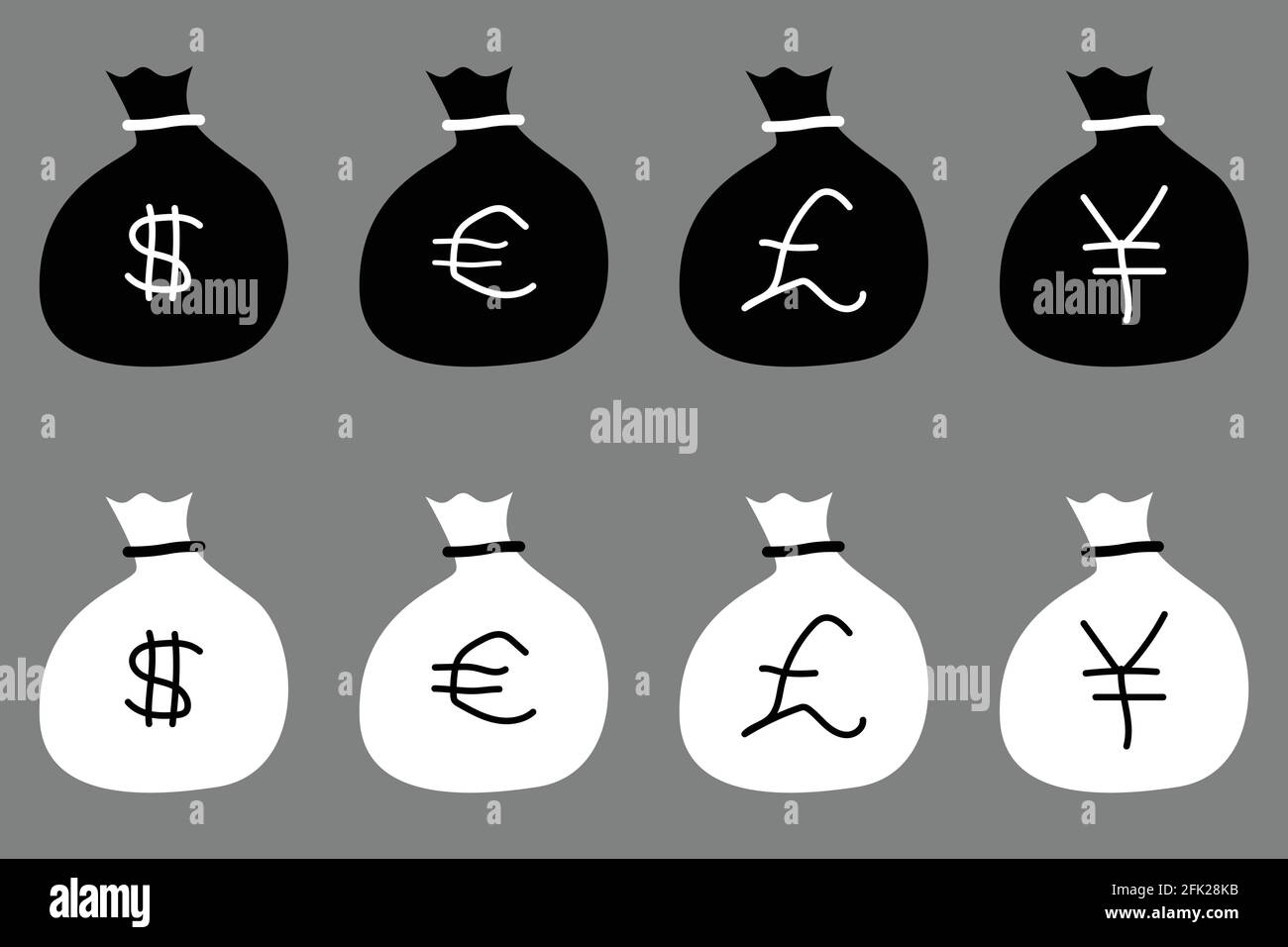 Bag of money with handwritten signs dollar euro pound yen Stock Vector ...