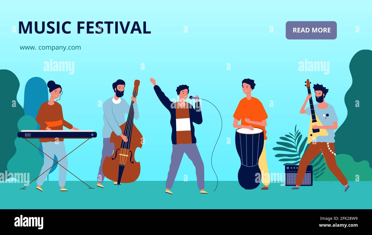 Music festival banner. Musicians and instruments, orchestra. Sound fest ...