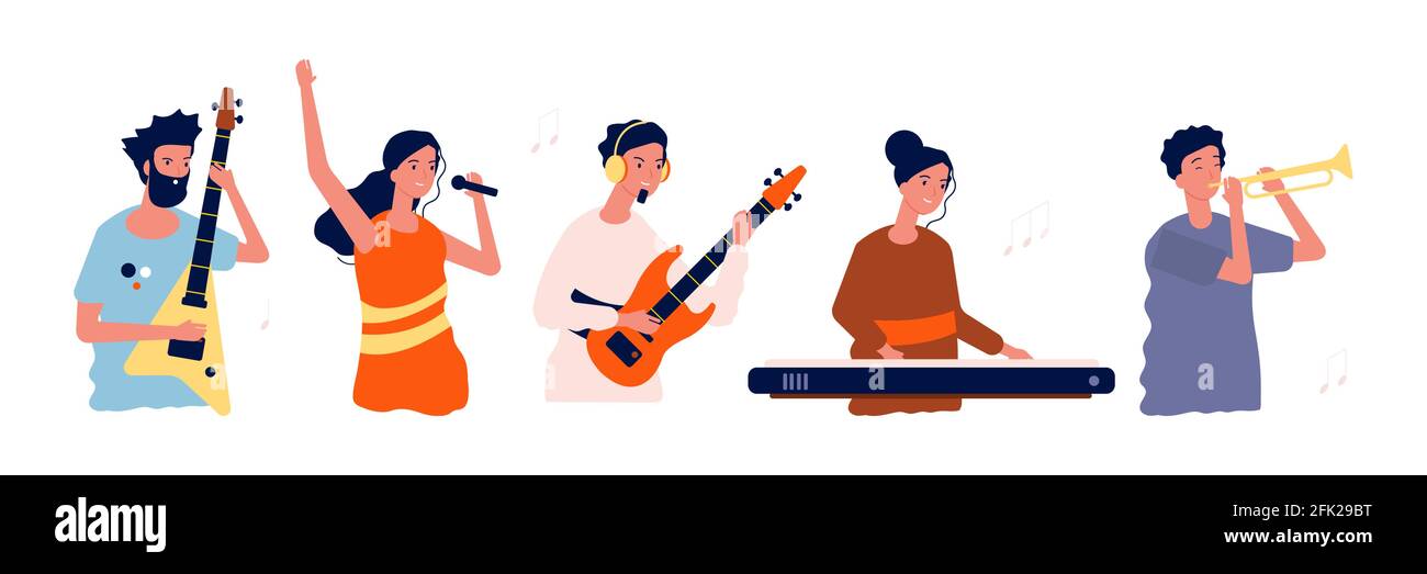 Musicians and singers. People with music instruments. Concert, festival ...