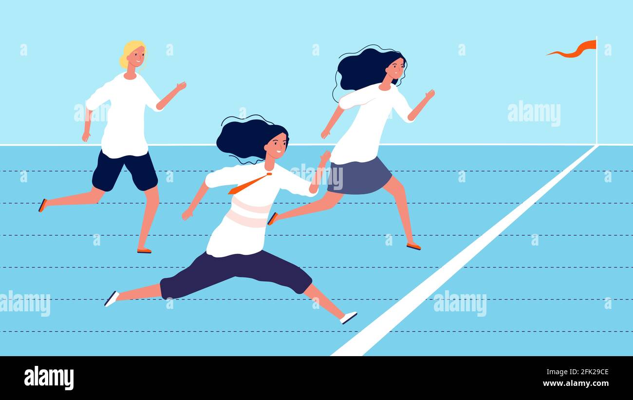 Female competition. Business women strive for success. Team leader or ...