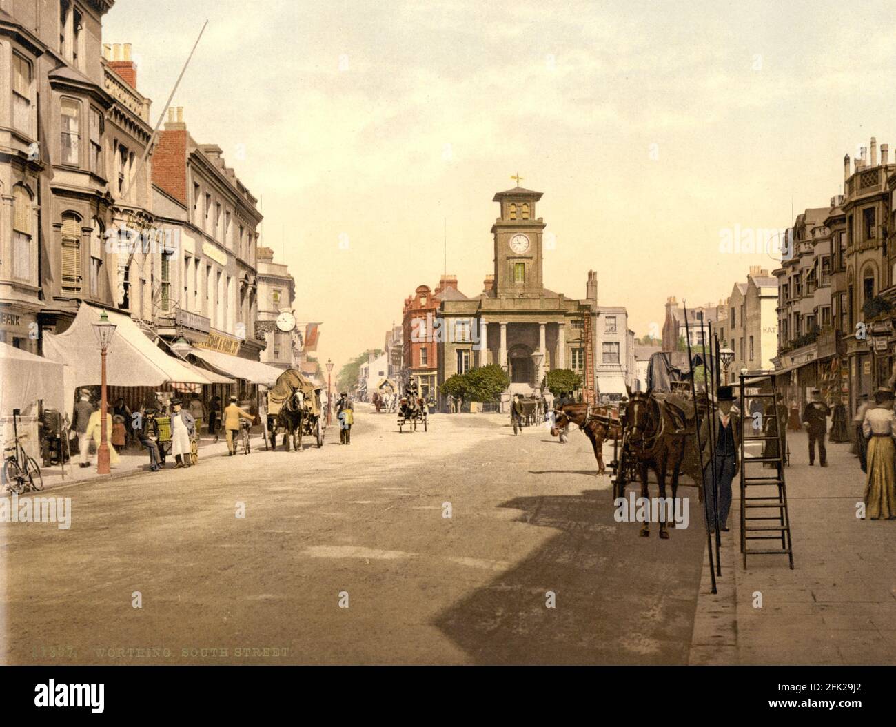 South Street in Worthing with the Town Hall circa 1890-1900 Stock Photo ...