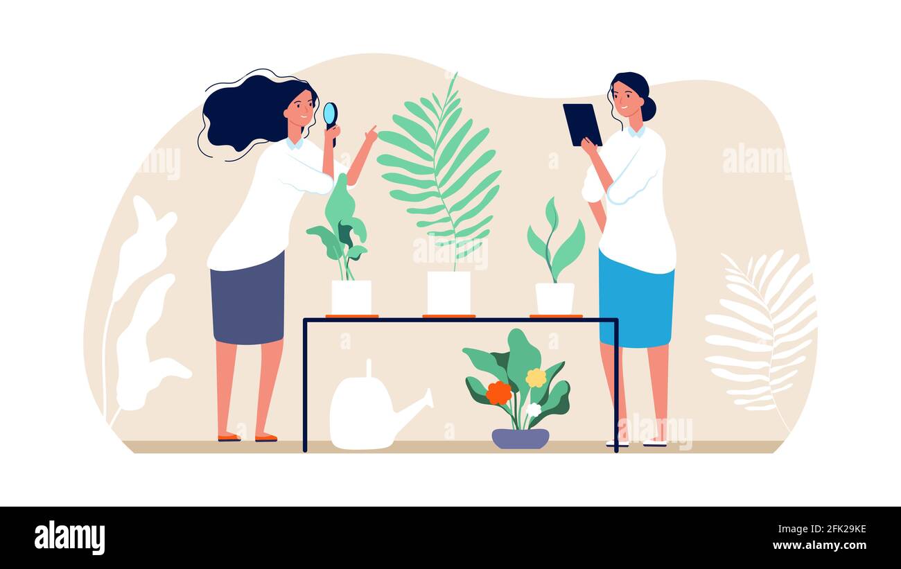 Planting and gardening. Florists women, home garden concept. Botanists ...