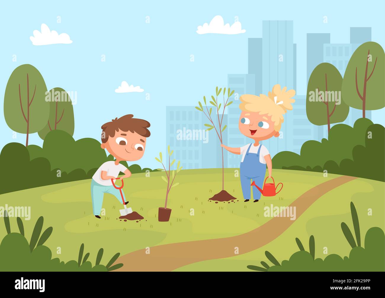 Kids planting background. Natural eco outdoor childrens weather protect ...