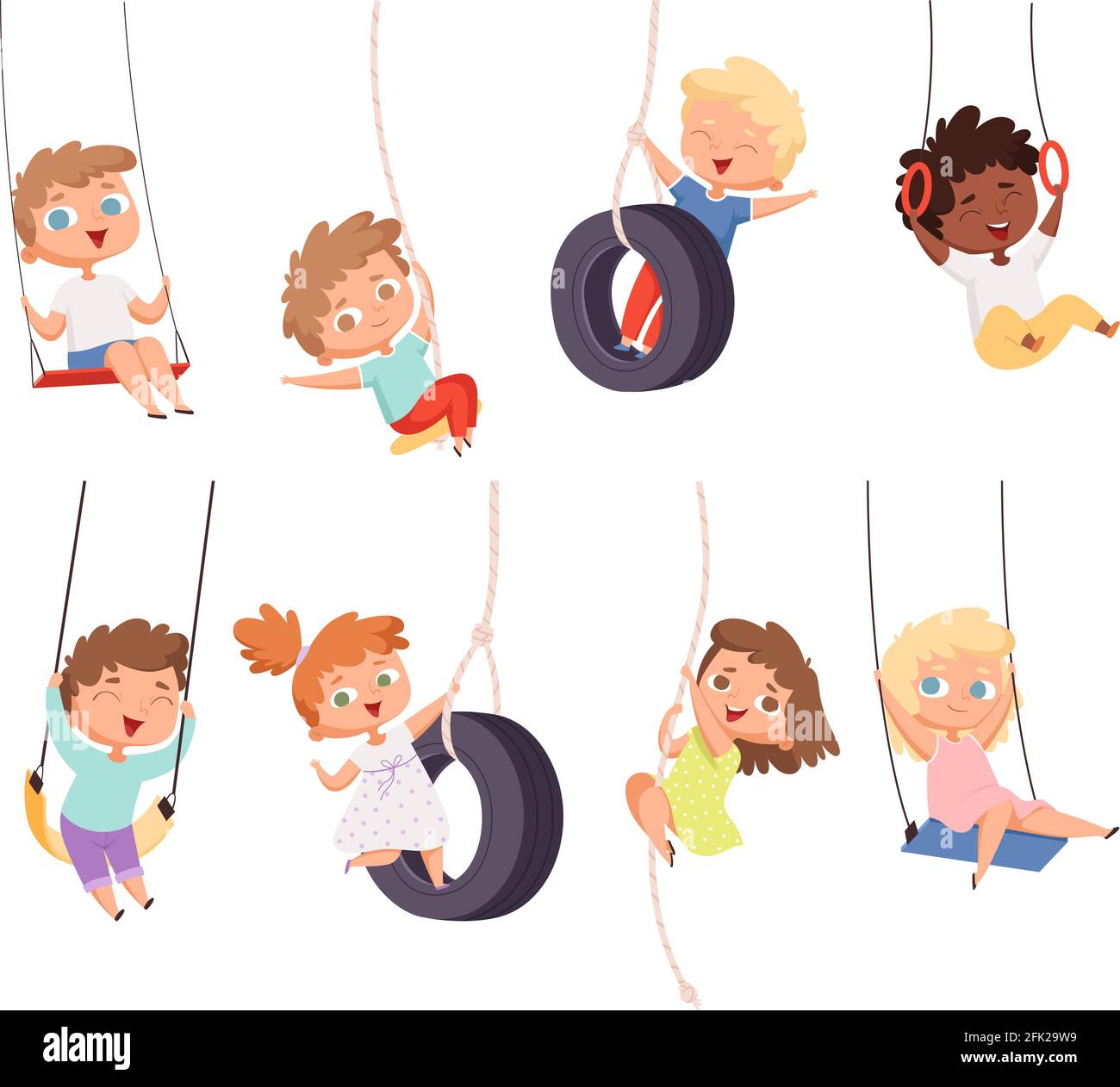 Boy playing on rope swing Stock Vector Images - Alamy