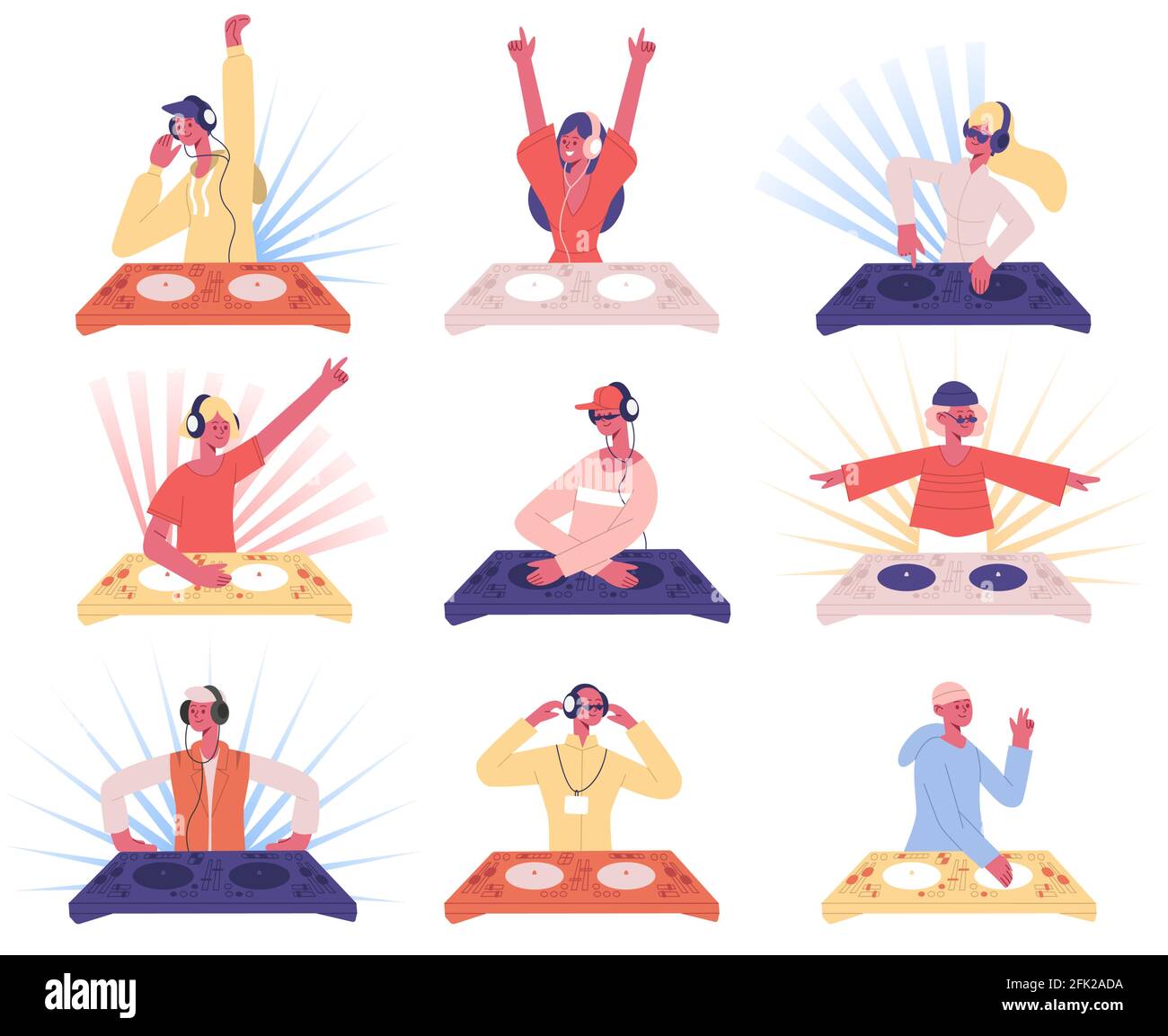 Dj characters. Music party night club entertainers, spinning male and ...