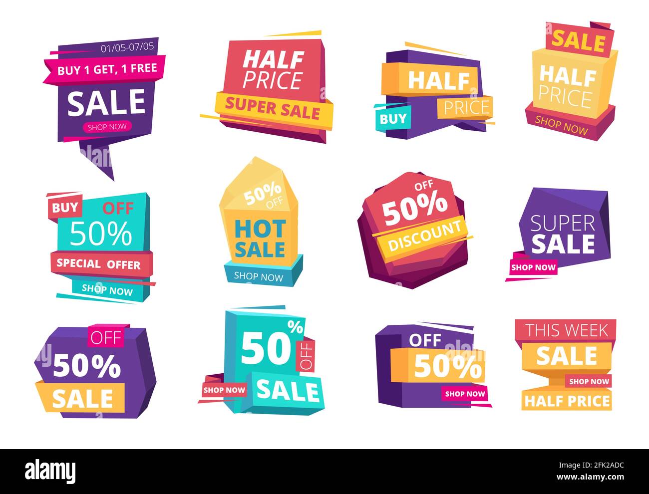 Half price emblem. Mega sale promotional advertizing badges special ...