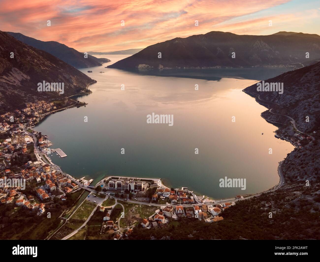 Beautiful shot of the Boka Bay in Montenegro at sunset Stock Photo - Alamy