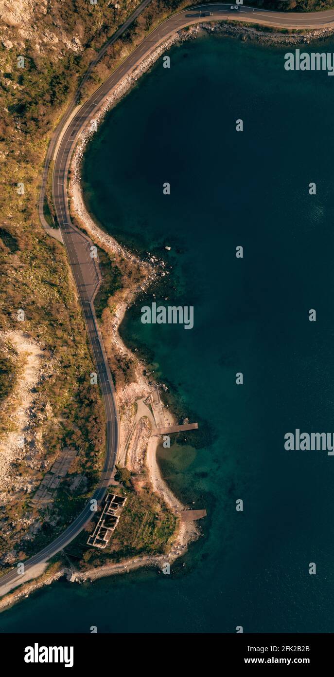 Aerial view of curvy roads along the Boka Bay Stock Photo - Alamy