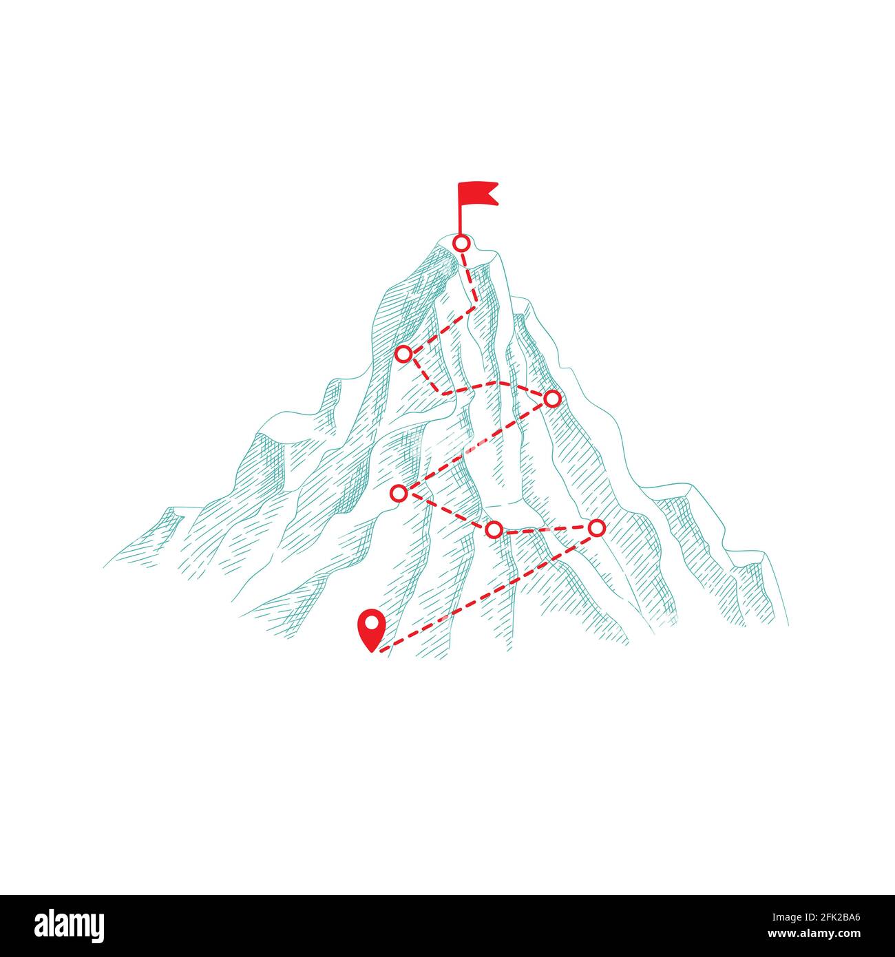 Mountain climbing route. Outdoor business concept path to the top hill ...