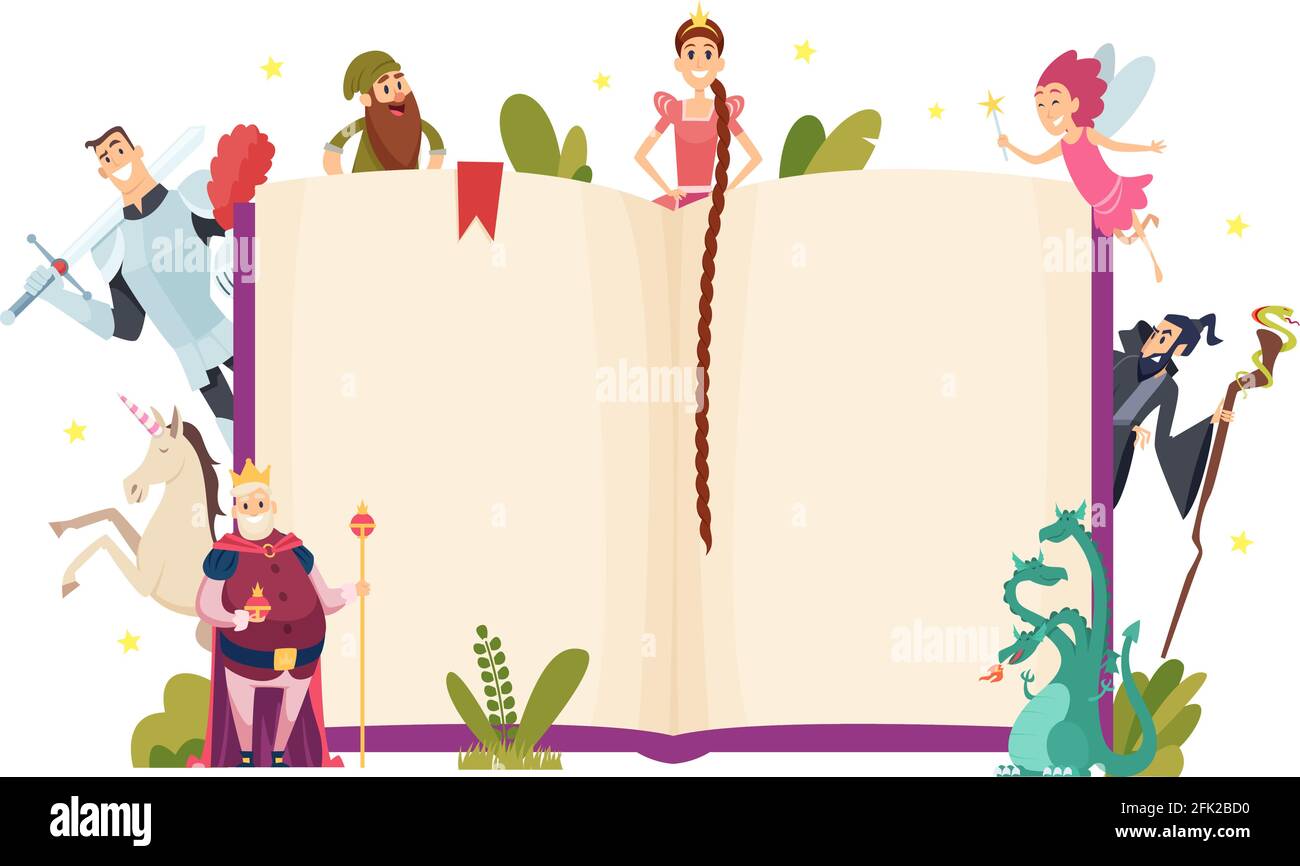 Fairy tale frame. Decorative background with fantasy characters book in ...