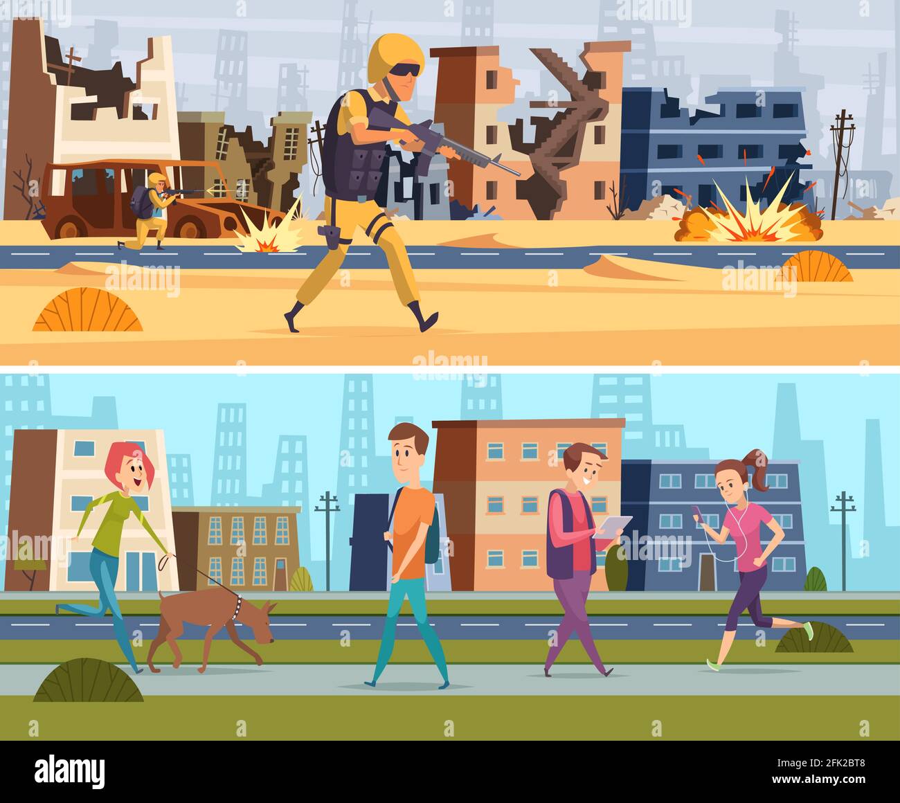 War and peace. Soldiers come back home from war military character ...