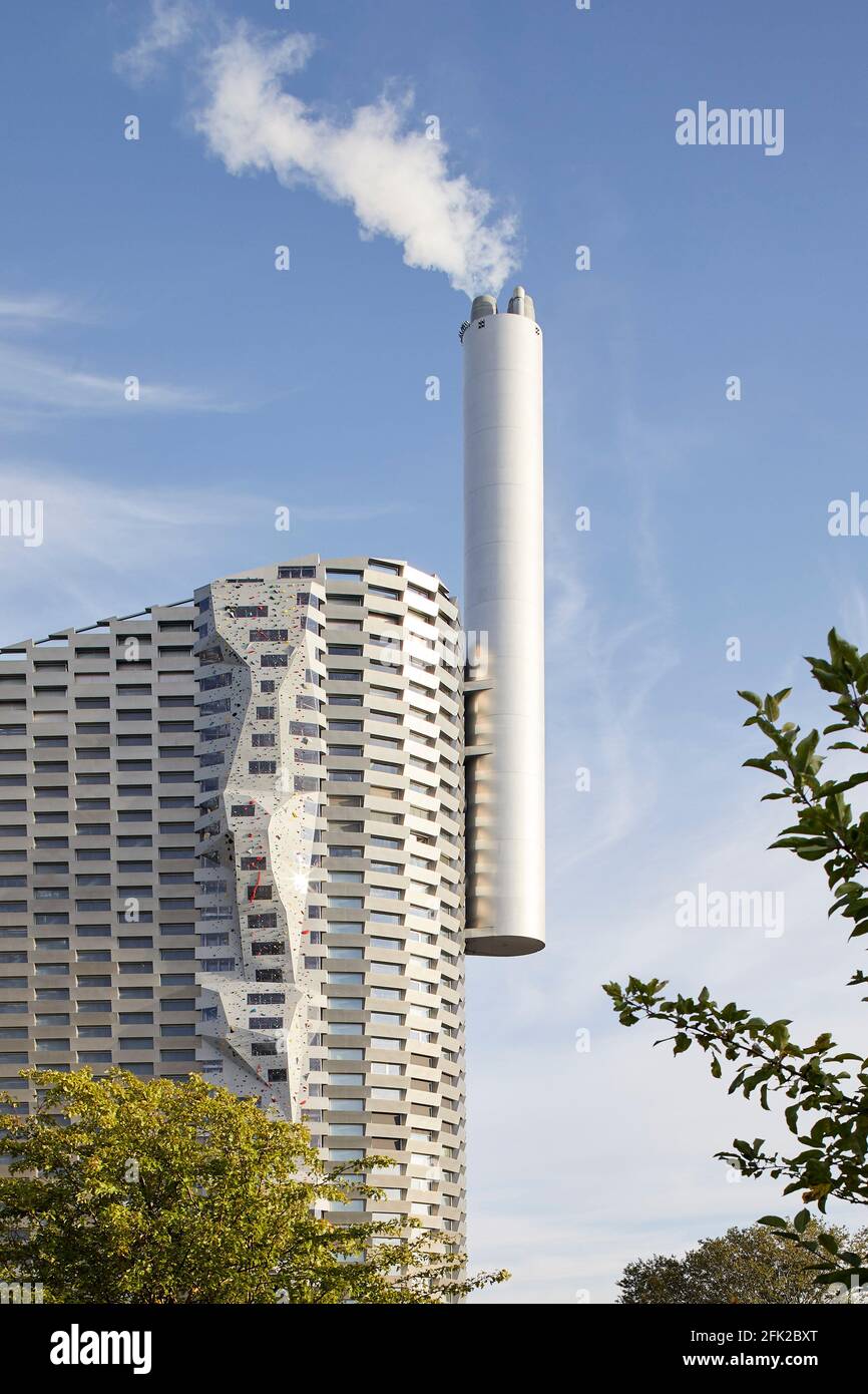 Exterior skin with climbing wall and chimney. CoppenHill Power Plant ...