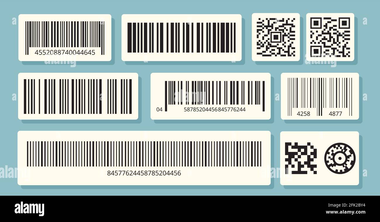 Barcode labels. QR identification, sale information. Barcodes stickers ...