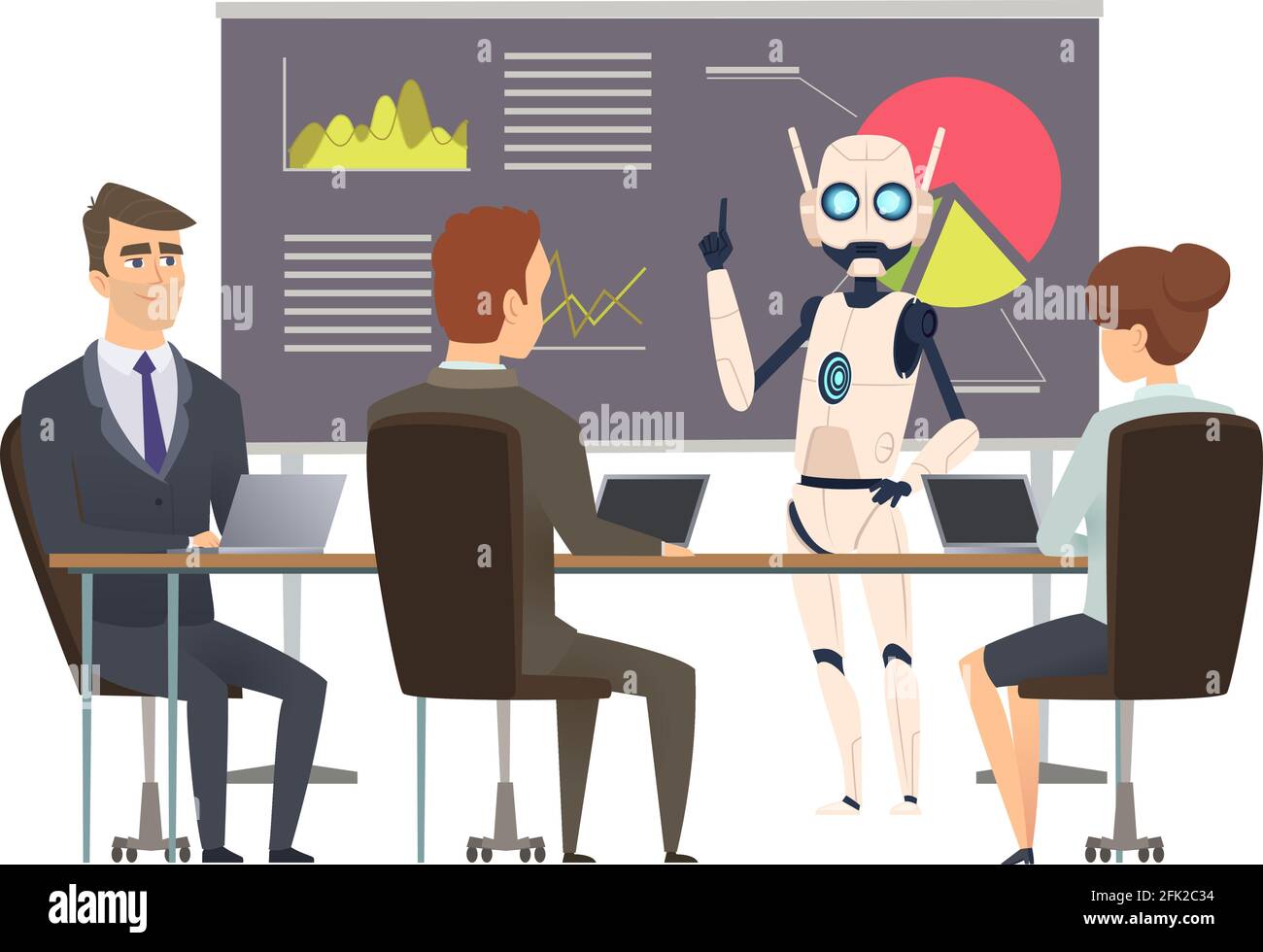 Robotization Robot Makes Presentation At Business Training Android