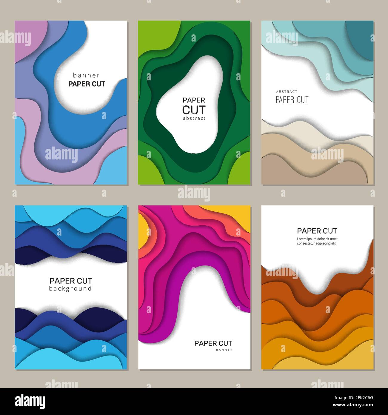 Paper cut banners. Vector abstract origami cutting waves with shadows ...
