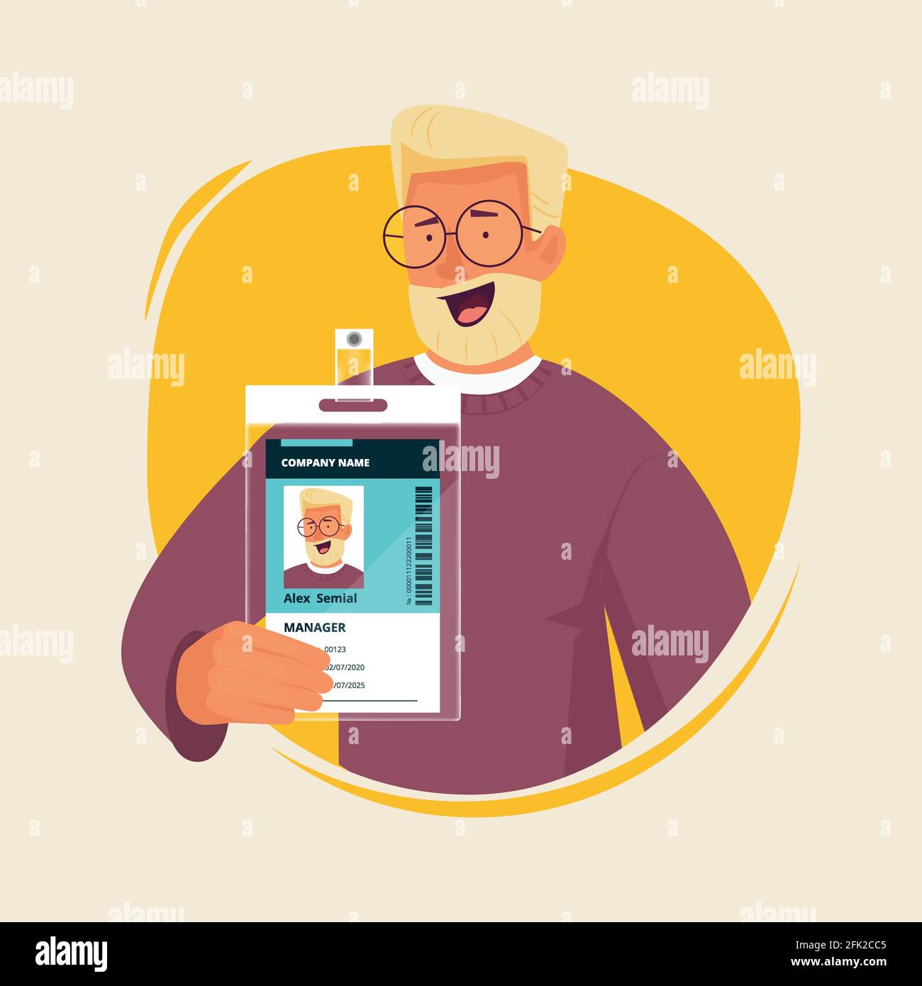 Office manager with id card. Businessman presenting personal badge ...