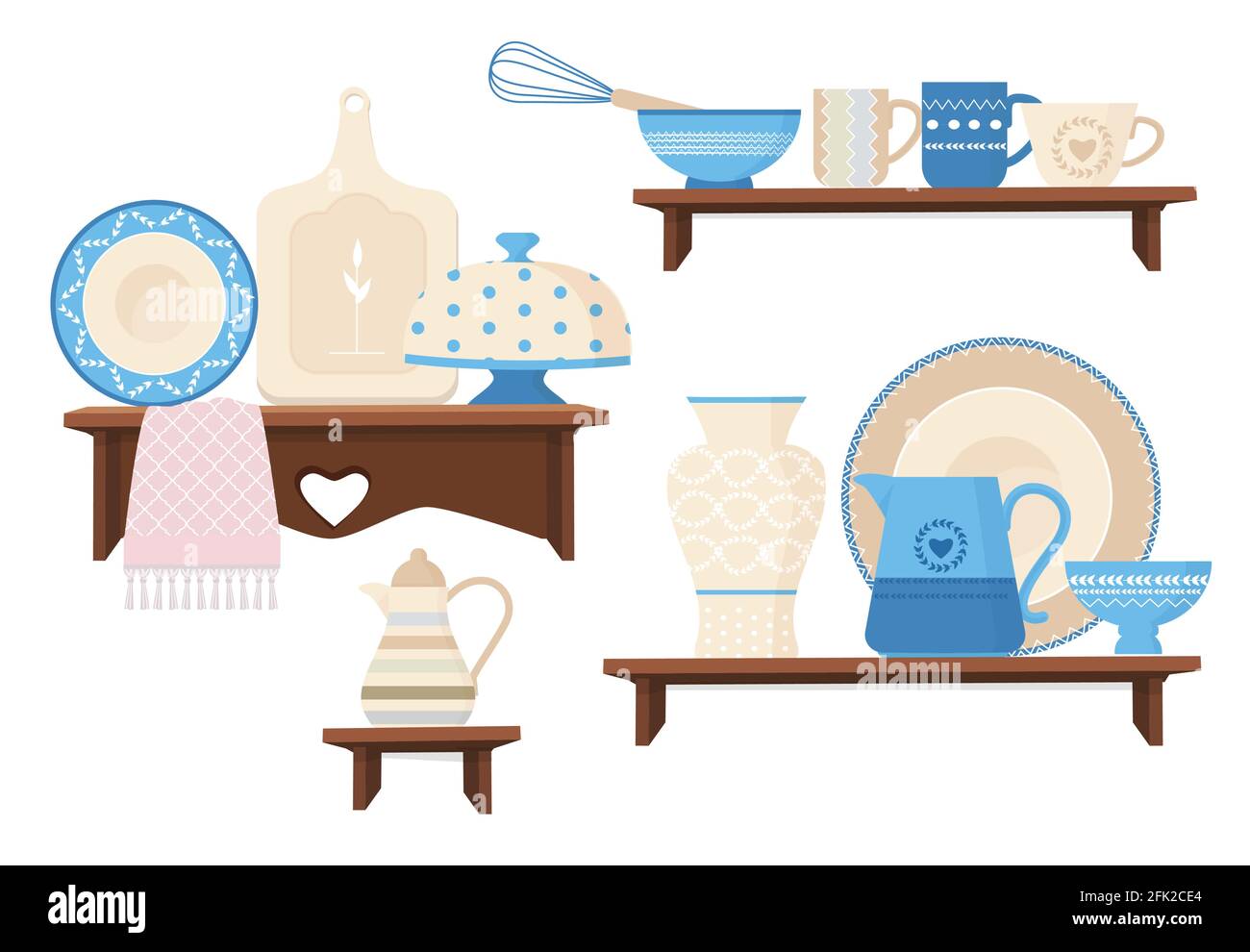 Ceramic kitchen cookware. Cafe restaurant equipment decorative handmade ...