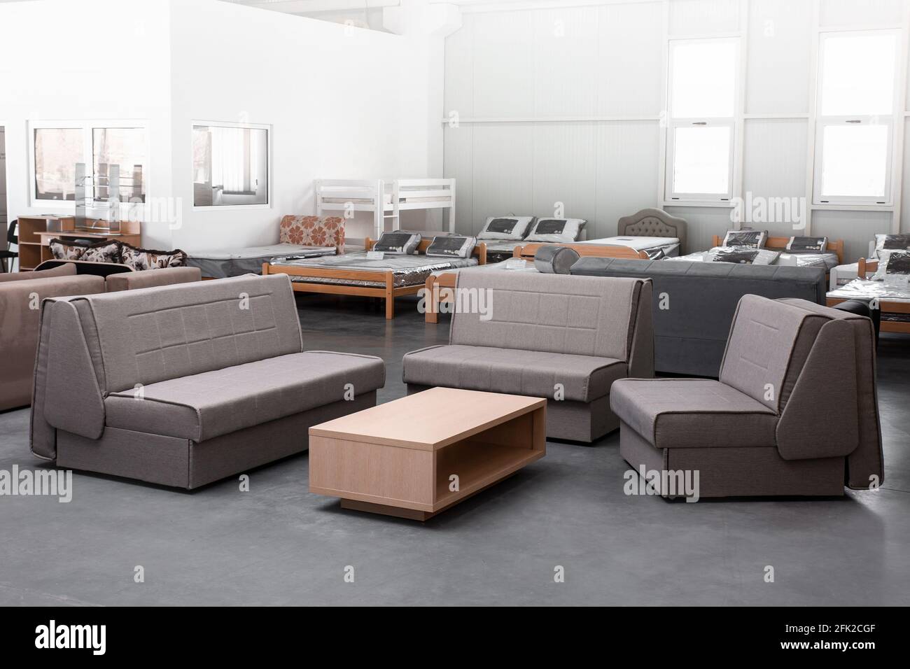 Modern design living room interior with big sofa, armchair and table ...