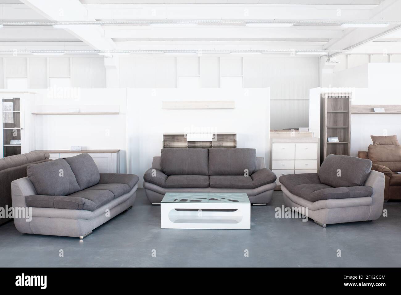 Modern design living room interior with big sofa, armchair and table ...