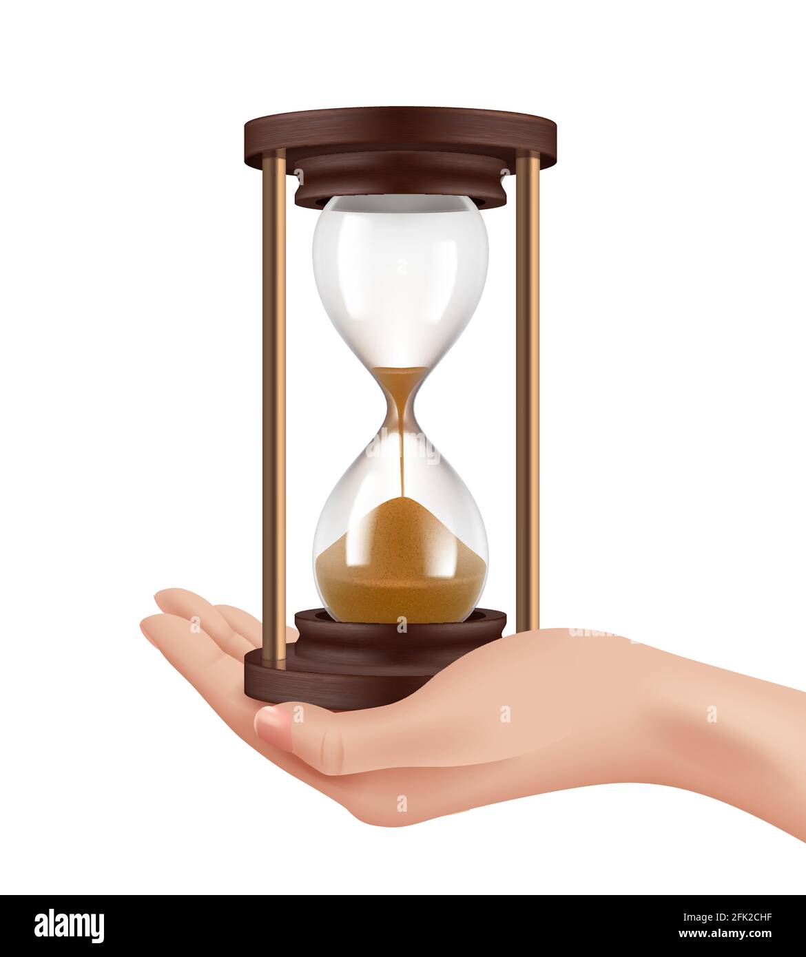 Sand watches in hand. Time management concept realistic hand and ...