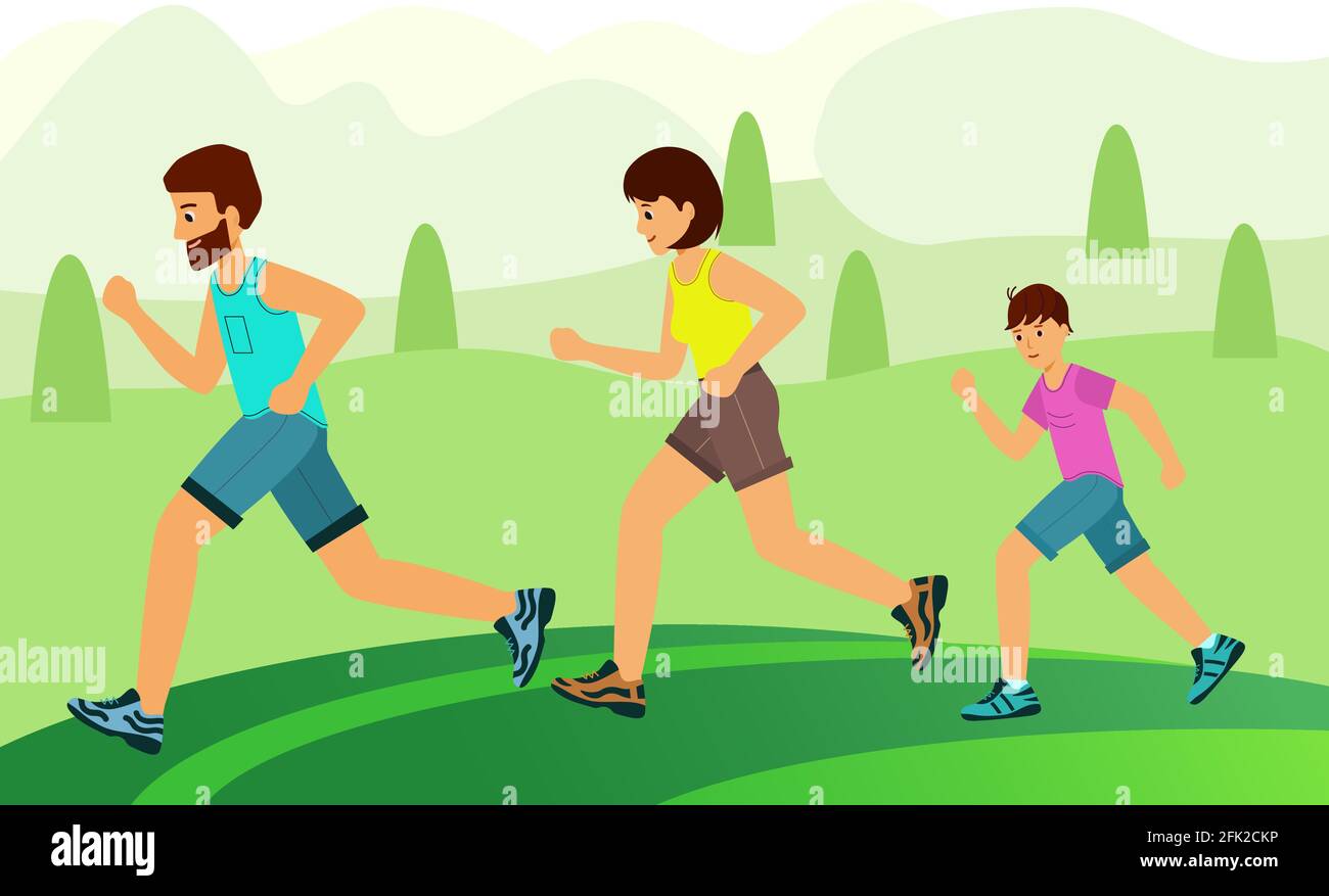 Family Jogging in the Park. Concept happy family child-rearing. Outdoor ...
