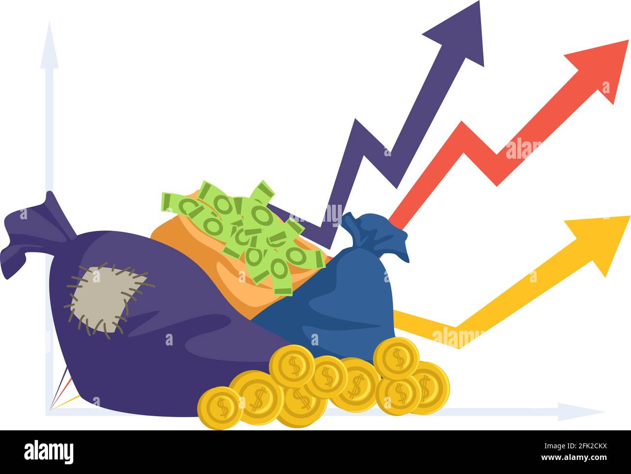 Financial performance. Money bag, coins and cash. Business success ...