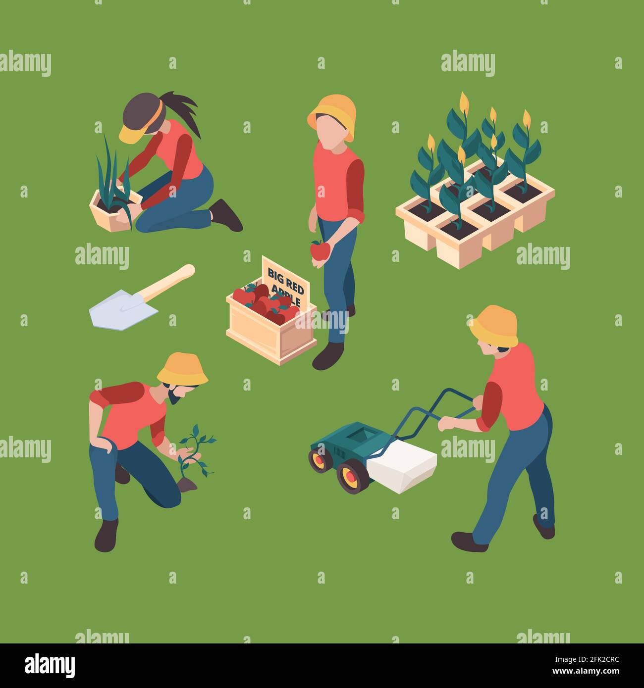 Farmers isometric. Gardeners people farmed professional outdoor working ...