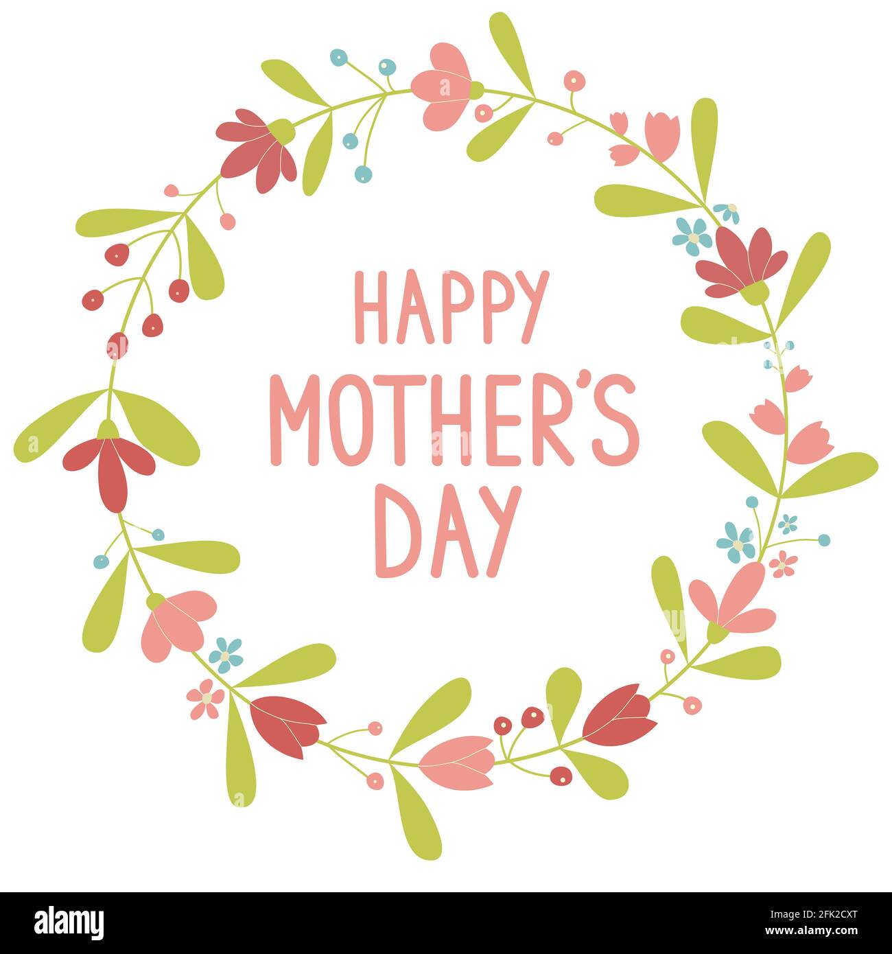 Happy Mother`s day card. Wreath with flowers isolated on white ...