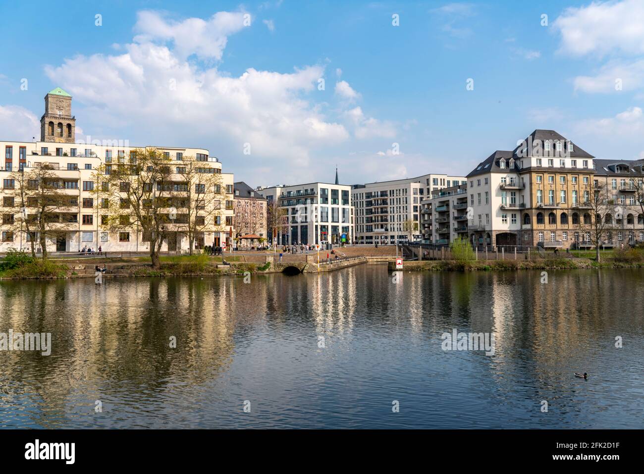 The inner city of Mülheim an der Ruhr, Ruhrpromenade, residential and ...