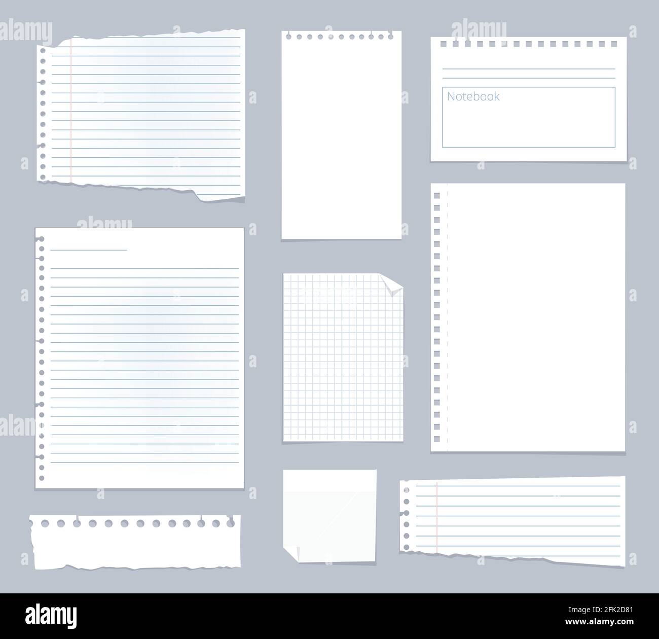 Note papers. Lined notes set stripe sheets vector notebook template ...