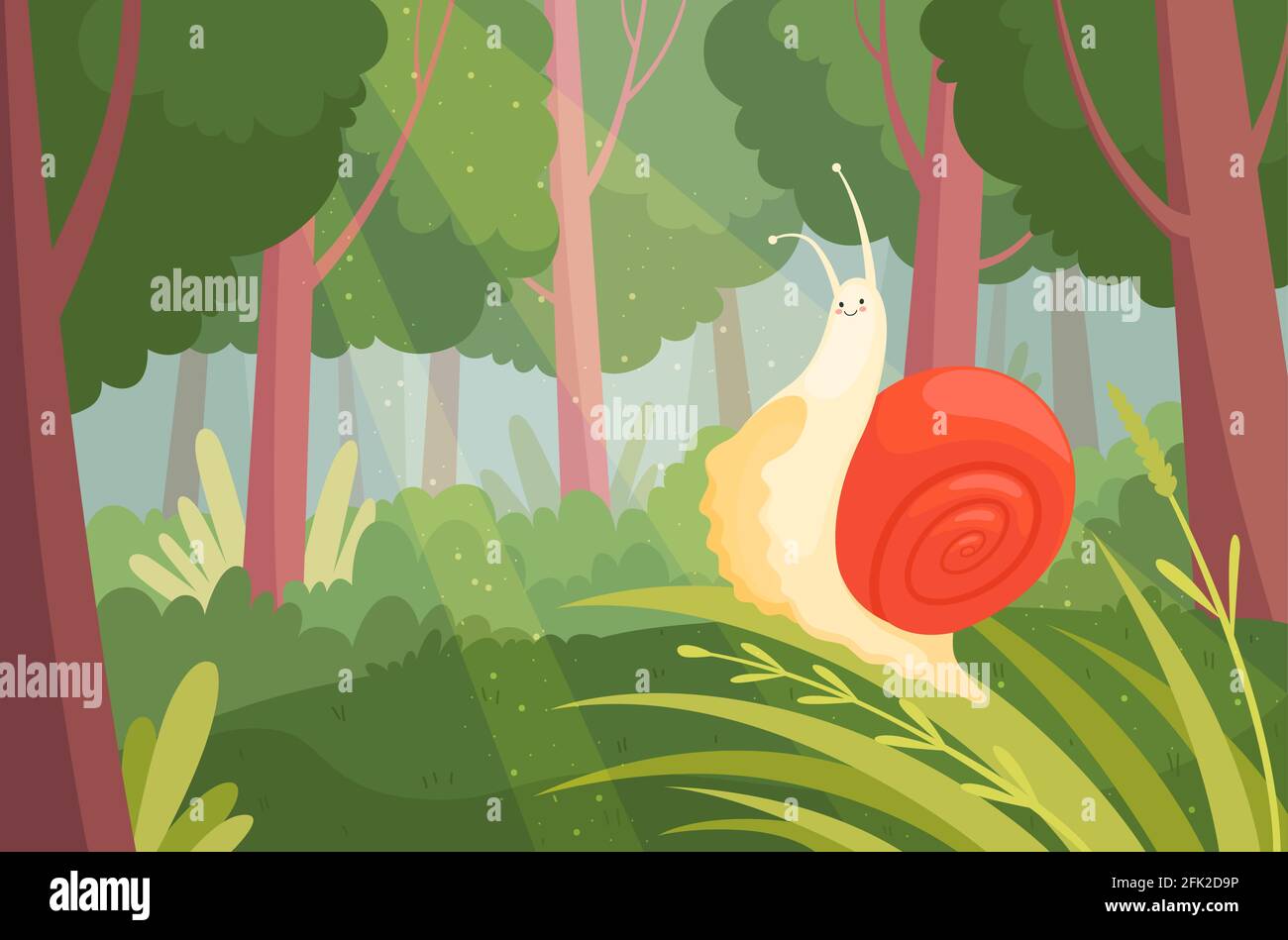 Snails in wood. Slime slow moving on green grass in wood nature animal ...