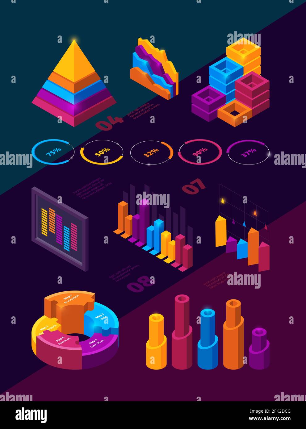 Futuristic business charts. Isometric infographic analysis symbols ...