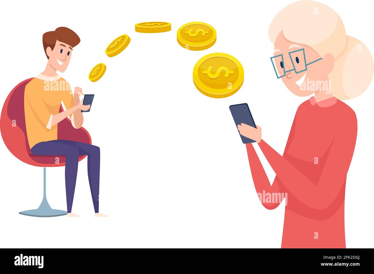 Money transfer. Boy send pay with phone. Financial assistance to ...