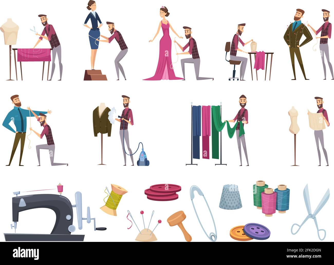 Tailor items. Fabric sewing measuring accessories dressmaker gadgets ...