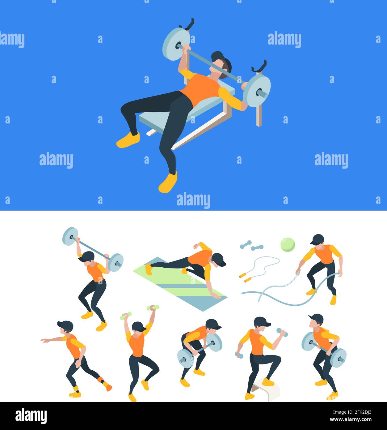 Gym training. Fitness workout people making sport exercises muscle ...