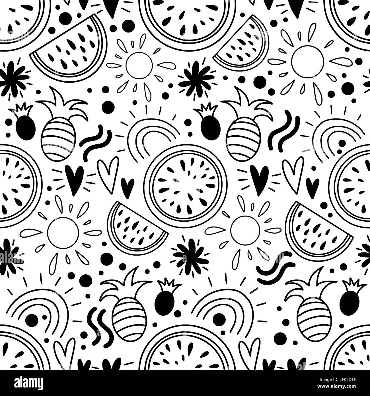 Seamless pattern summer cartoon Black and White Stock Photos & Images ...