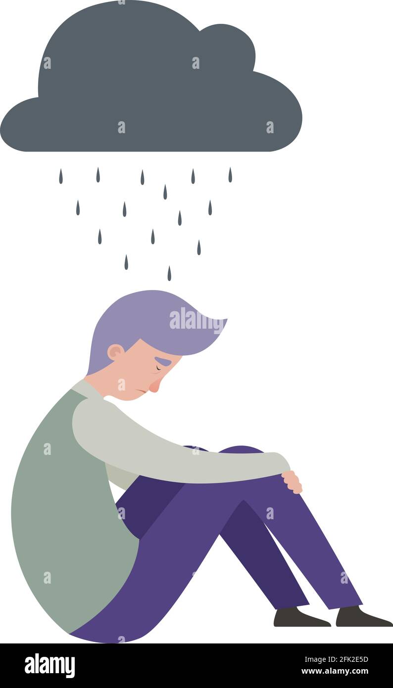 Sad man. Depression, mental disorder people. Isolated boy and grey ...